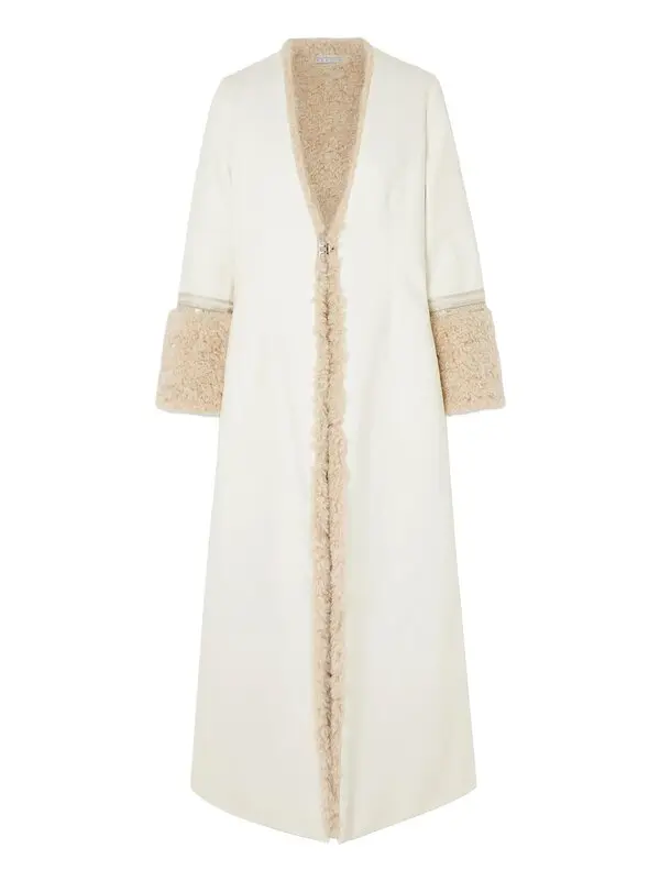 ABADIA Naila Faux Shearling-lined Embellished Cotton-blend Coat - Neutrals