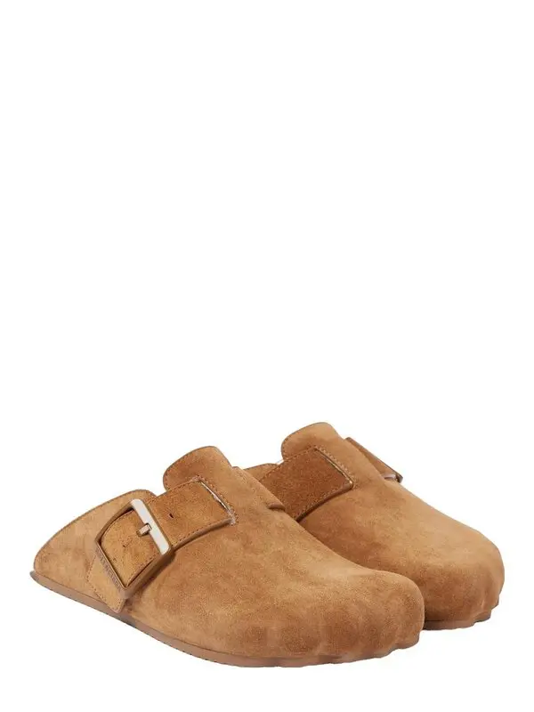 Balenciaga Shearling-lined Suede Mules - Beige