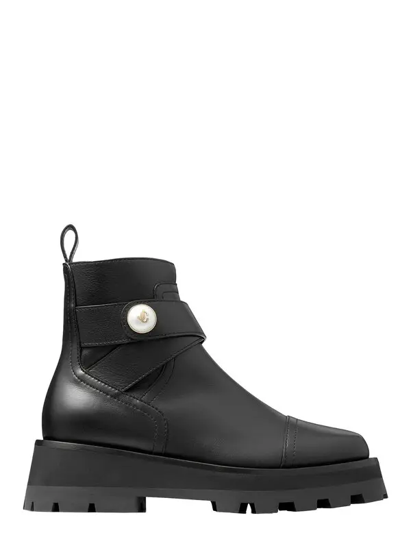 JIMMY CHOO Meena Leather Ankle Boots With Monogram Embellishment - Black