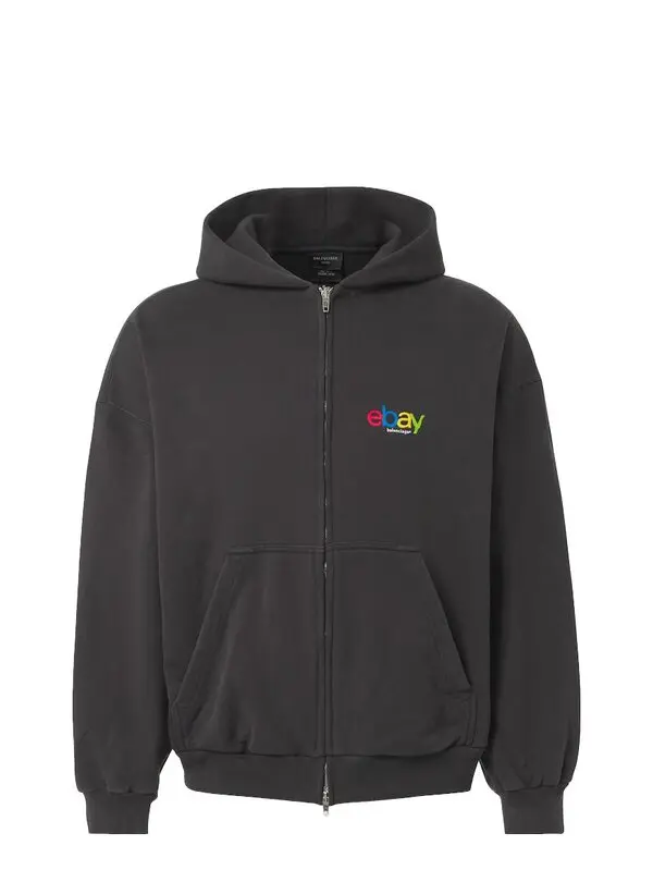 Balenciaga Printed Cotton Jersey Hoodie - Black