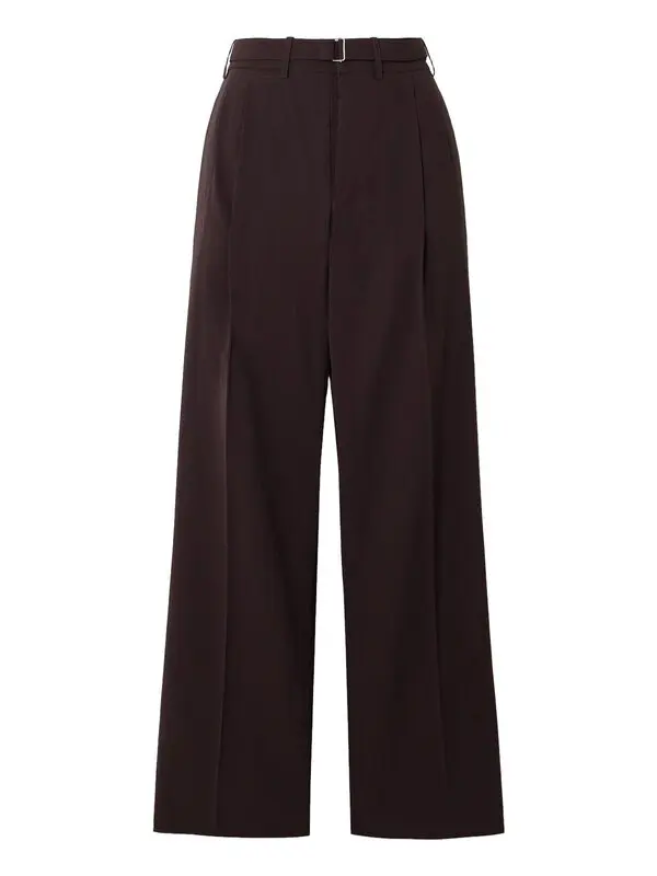 Co Belted Pleated Wool Wide-leg Trousers - Brown