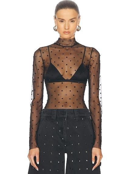 Retrofete Lilith Mesh Top With Tonal Stud Embellishment - Black