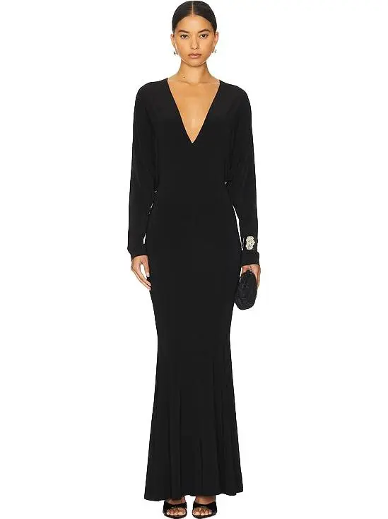 Norma Kamali Dolman V Neck Fishtail Gown In . Also - Black