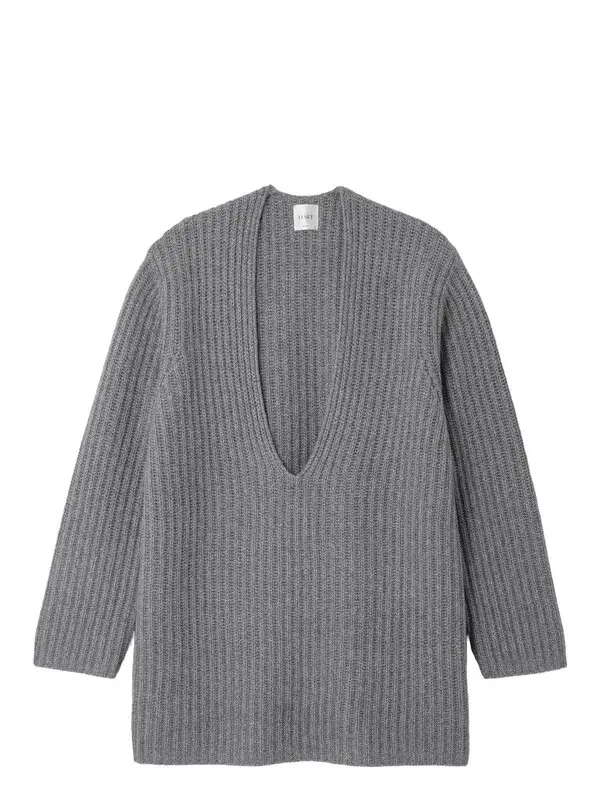 LESET Emma Ribbed-knit V-neck Sweater - Gray