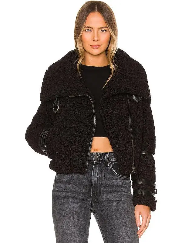 Tularosa Faux Fur Moto Jacket With Leather Accents - Black