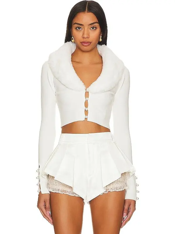 Majorelle Laurel Faux Fur Shawl Cardigan - Ivory