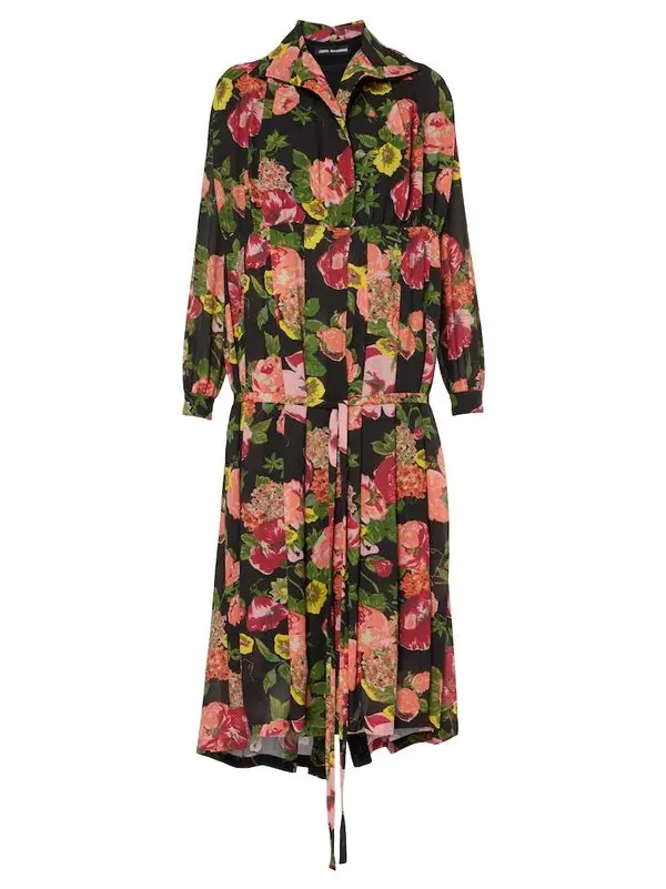 Junya Watanabe Pink Floral Georgette And Jersey Midi Dress - Black