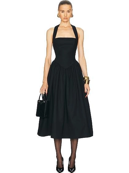 HELSA Faille Halter Midi Dress - Black