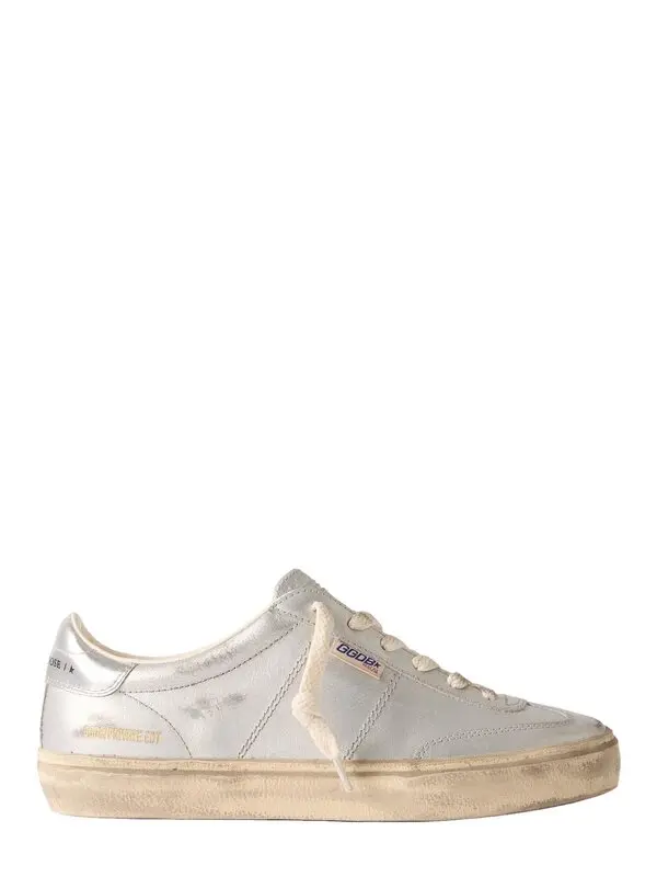 GOLDEN GOOSE Distressed Metallic Leather Sneakers - Gray