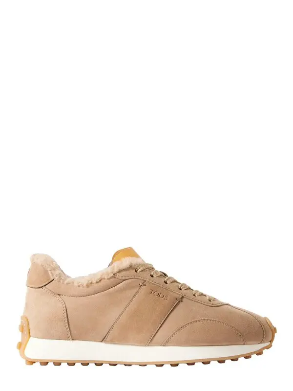 TOD'S Sportivo Active Embroidered Shearling-trimmed Suede Sneakers - Brown