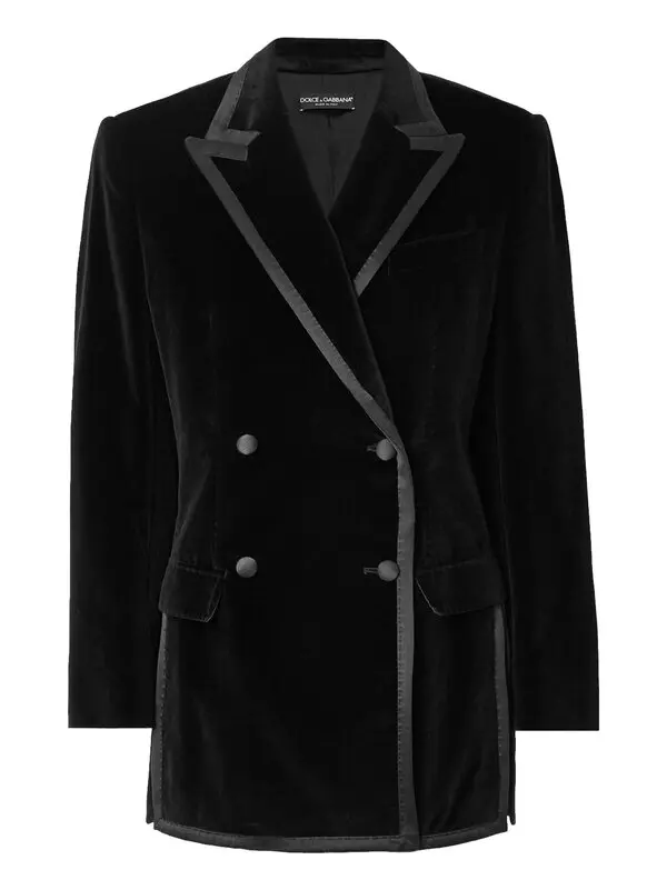 Dolce & Gabbana Double-breasted Silk Satin-trimmed Cotton-blend Velvet Blazer - Black