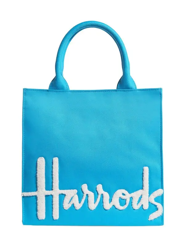 Harrods Small Cotton Logo Tote Bag - Blue