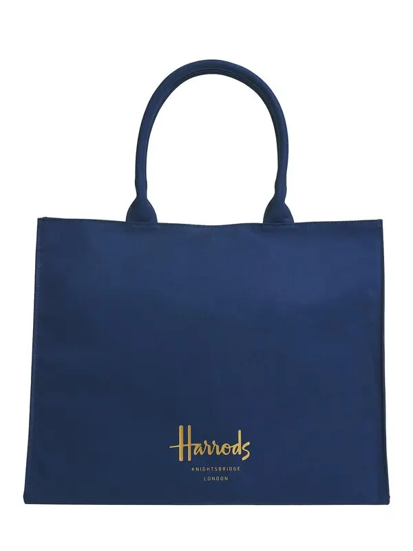 Harrods Large Cotton Logo Tote Bag - Navy