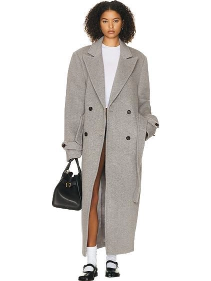 HELSA Bold Shoulder Long Coat - Grey