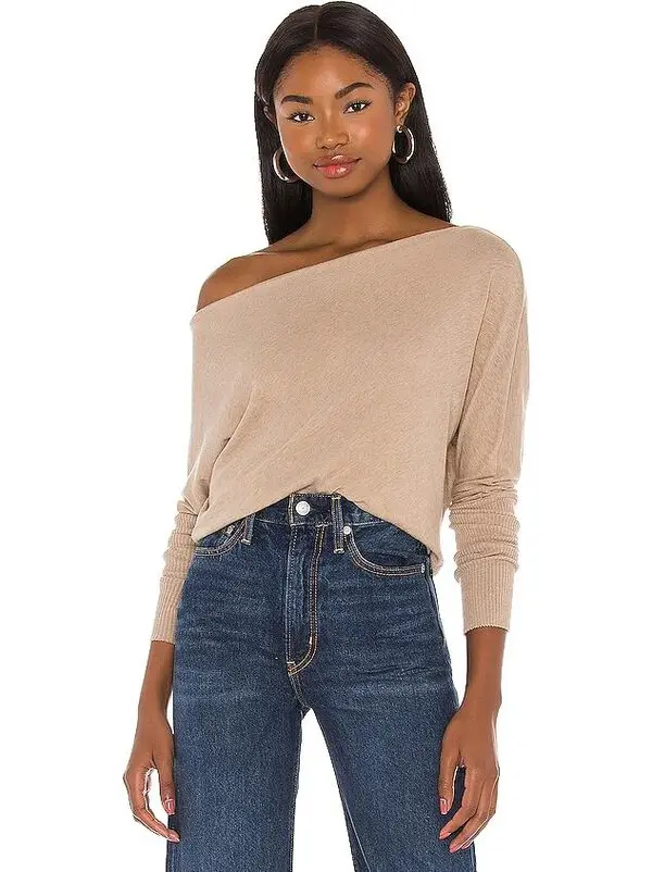 Enza Costa Cuffed Off Shoulder Long Sleeve Top - Tan