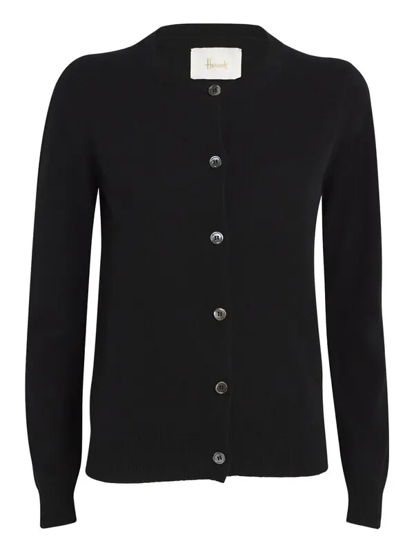 Harrods Cashmere Crew Neck Cardigan - Black