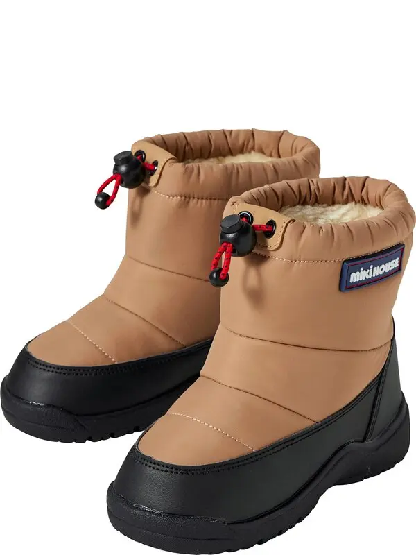 MIKI HOUSE Padded Ankle Boots With Toggle Fastening - Beige