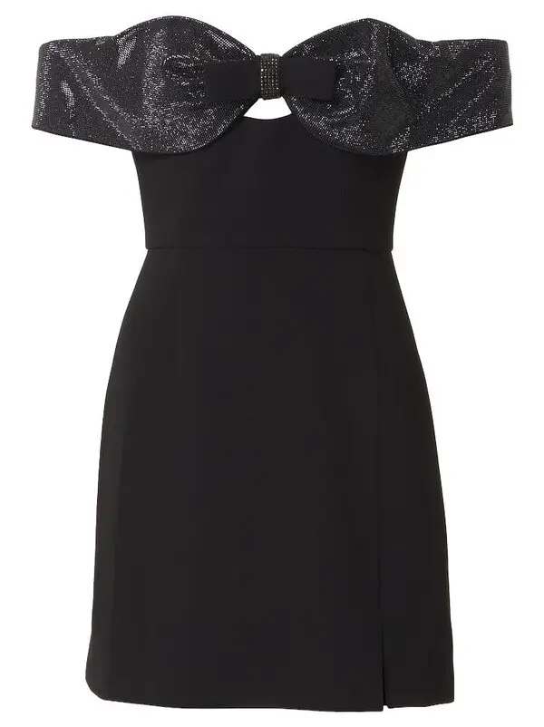 SELF-PORTRAIT Bow Detail Off-shoulder Crepe Mini Dress - Black