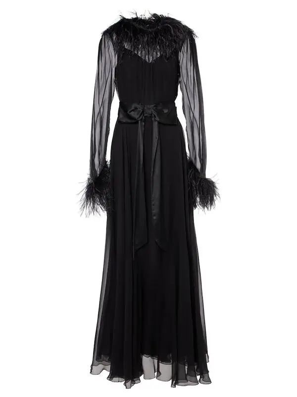 Dolce & Gabbana Feather-trimmed Silk Chiffon Gown - Black