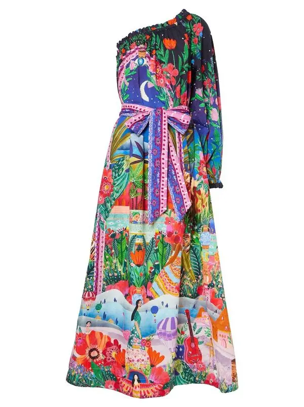 Camilla One Shoulder Cotton Maxi Dress - Multicoloured