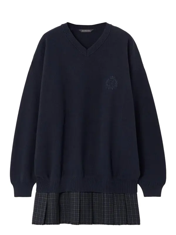 Balenciaga Layered Embroidered Cotton Mini Dress - Blue