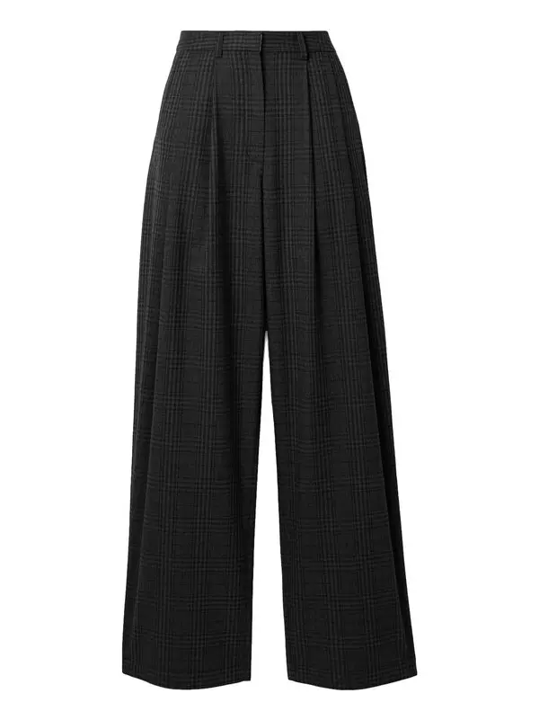 Proenza Schouler White Label Checked Flannel Wide-leg Pleated Trousers - Gray
