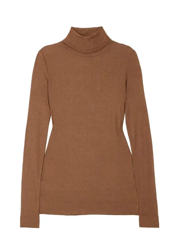 LEMAIRE Seamless Ribbed-knit Turtleneck Top - Brown