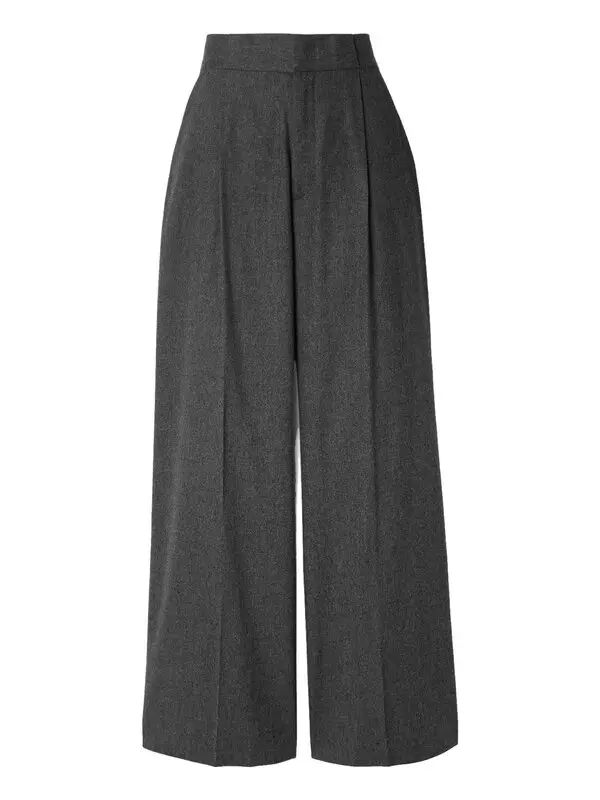Sasuphi Bogart Pleated Wool-blend Flannel Wide-leg Trousers - Gray