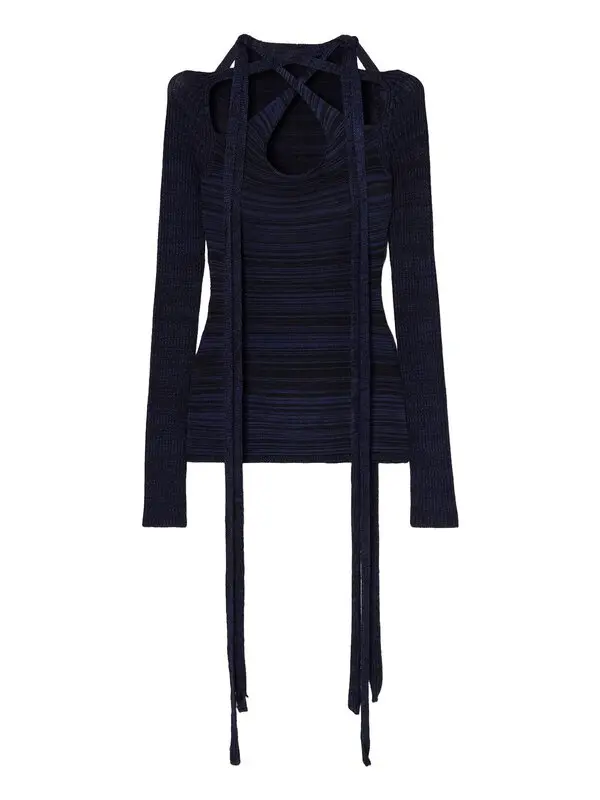Y/project Scarf-detailed Spaced-dyed Stretch-knit Top - Blue