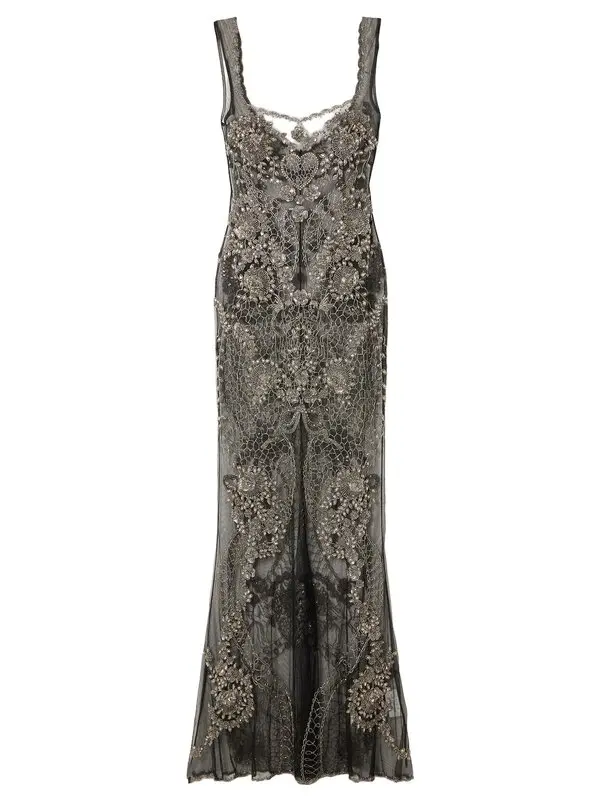 CLIO PEPPIATT Cora Embellished Tulle Gown - Silver