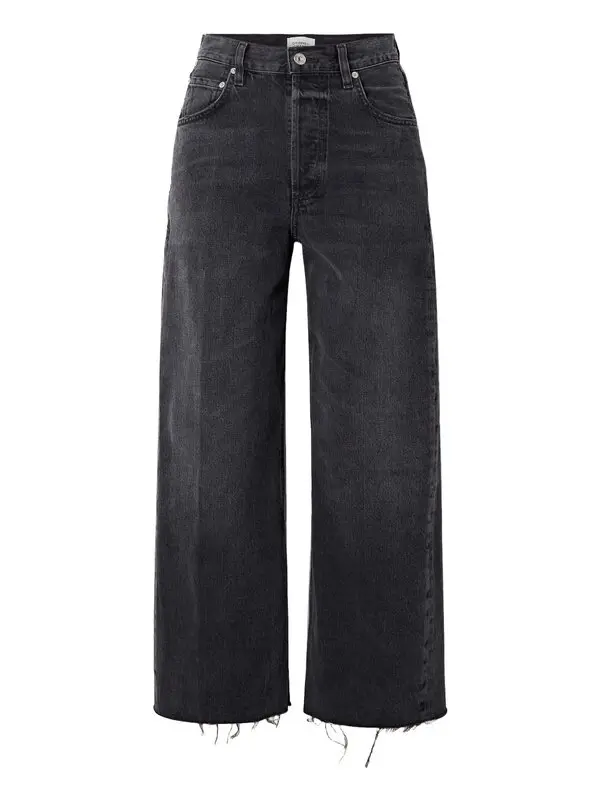 Citizens Of Humanity Ayla Cropped Frayed High-rise Wide-leg Jeans - Black