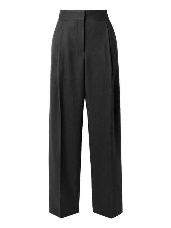 Christopher Esber Pleated Pinstriped Twill Straight-leg Pants - Gray