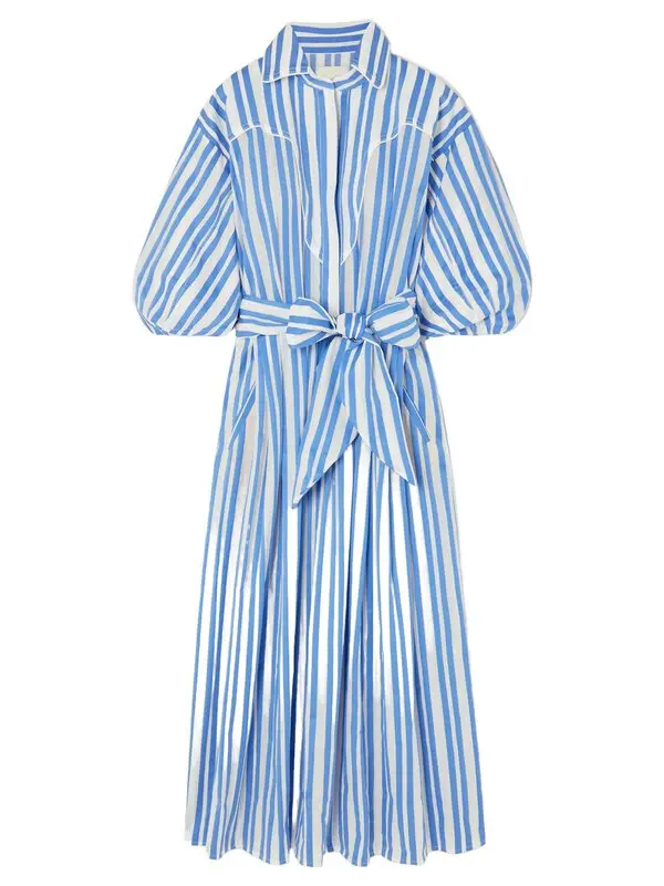 Johanna Ortiz Buena Mar Striped Cotton-voile Midi Dress - Blue