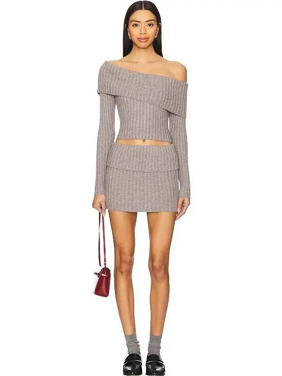 Superdown Ava Ribbed Knit Skirt Set - Grey