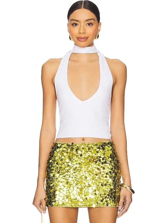Superdown Halterneck Top With Draped Fabric - White