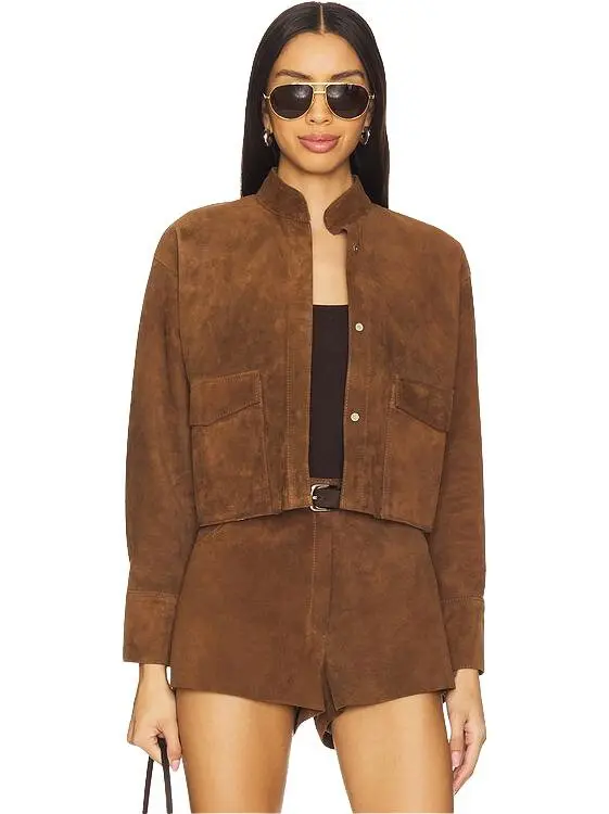 ZUT X Revolve Cropped Hair-on Cowhide Leather Jacket In . Also - Brown