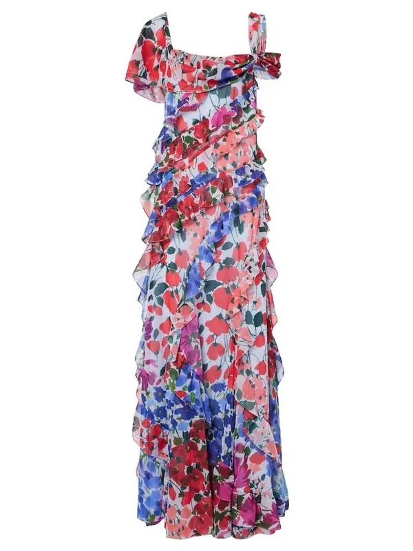 Carolina Herrera Floral Ruffled Chiffon Gown - Multicoloured
