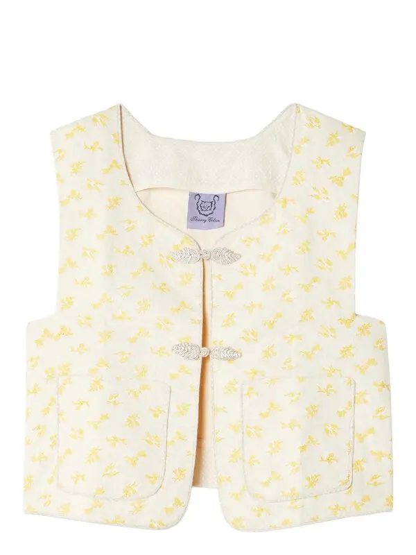 Thierry Colson Alois Quilted Printed Cotton-voile Vest - Yellow