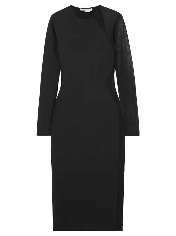 Stella McCartney Mesh Panelled Ponte Midi Dress - Black
