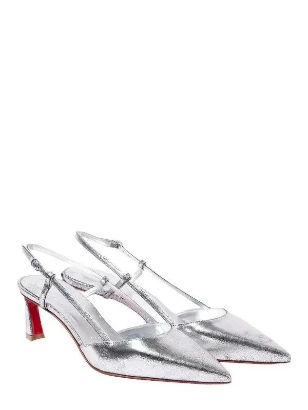CHRISTIAN LOUBOUTIN Condoroline 55 Metallic Leather Slingback Pumps - Silver
