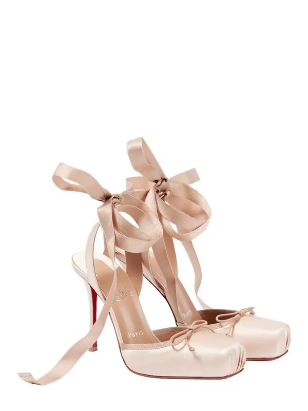 CHRISTIAN LOUBOUTIN Cassia 100 Satin Lace-up Pumps - Neutrals