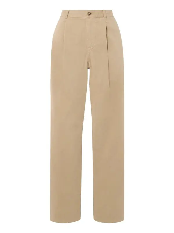 Ralph Lauren Fallon Pleated Cotton-twill Straight-leg Trousers - Neutrals