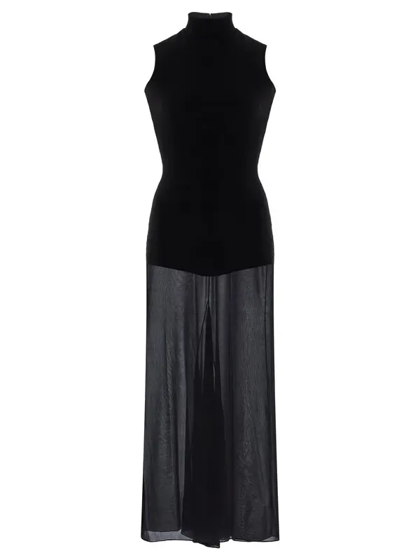 Burc Akyol Sleeveless High Neck Maxi Dress With Sheer Skirt - Black