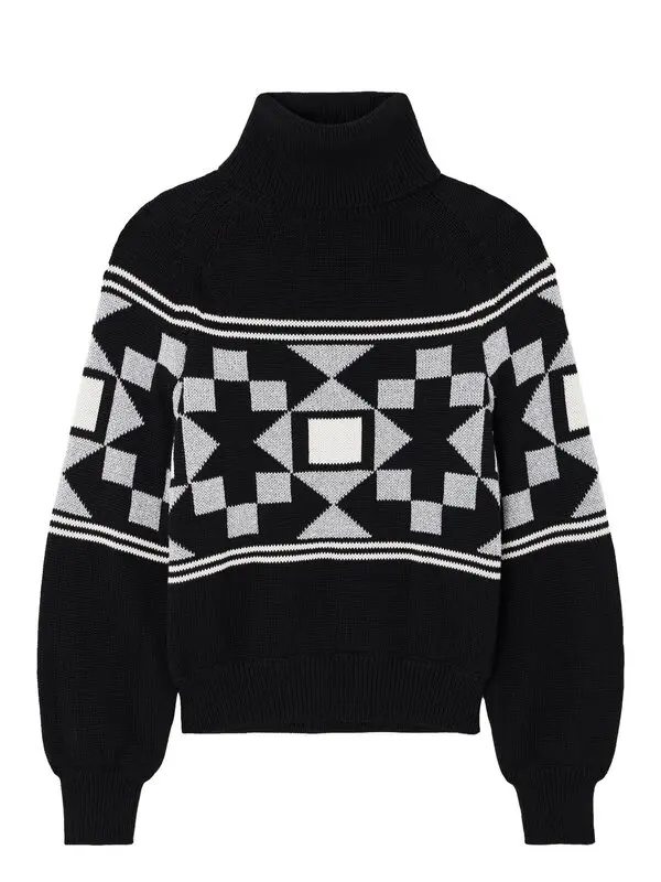 HIGH SPORT Lara Geometric Intarsia-knit Metallic Turtleneck Sweater - Black