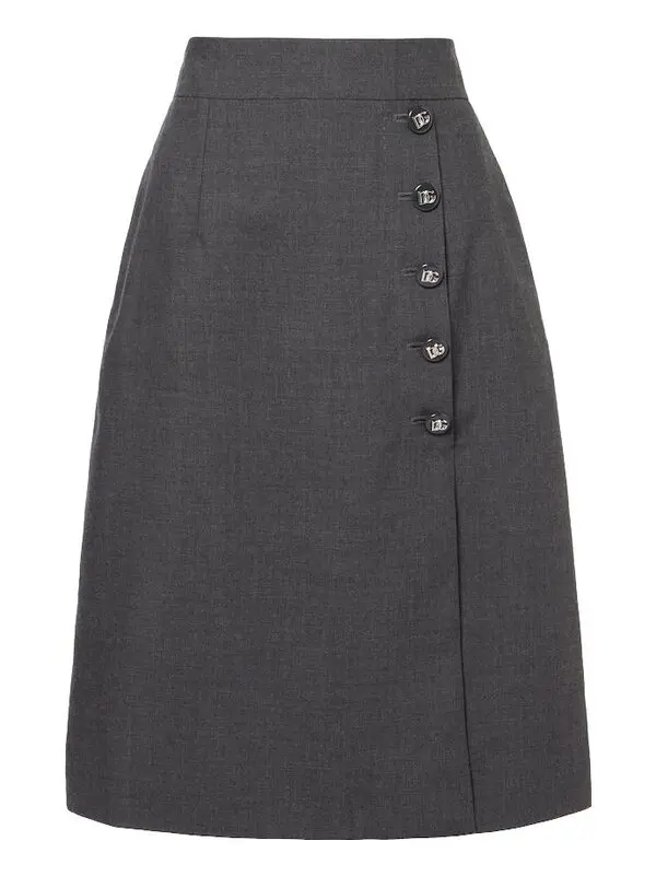 Dolce & Gabbana Virgin Wool Midi Skirt - Grey