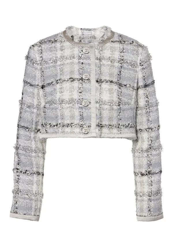 Dolce & Gabbana Cropped Checked Lame Tweed Jacket - Grey