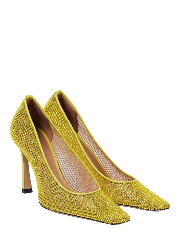 Attico Juno 95 Embellished Square Toe Pumps - Yellow