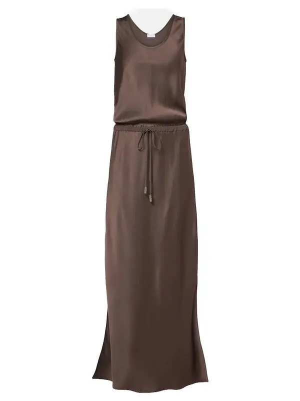 Brunello Cucinelli Satin Maxi Dress - Brown
