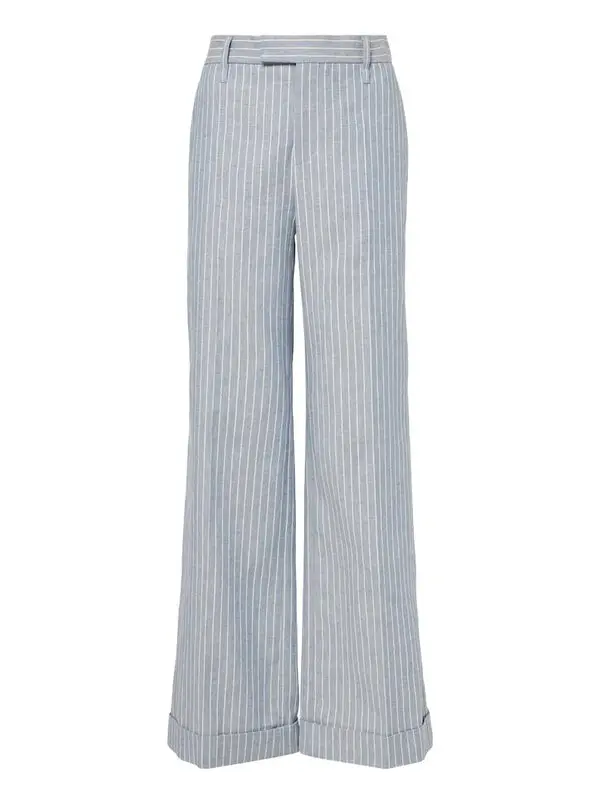 Brunello Cucinelli Striped Linen And Cotton-blend Wide-leg Trousers - Blue