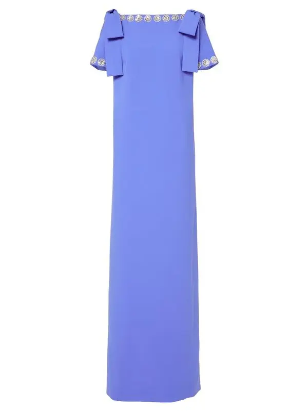 Carolina Herrera Embroidered Bow-detail Crepe Gown - Blue